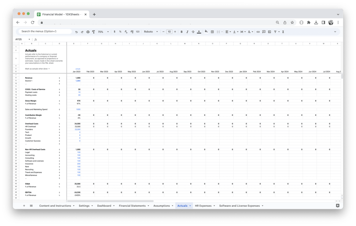 Standard Financial Model Template (2025) - 10XSheets