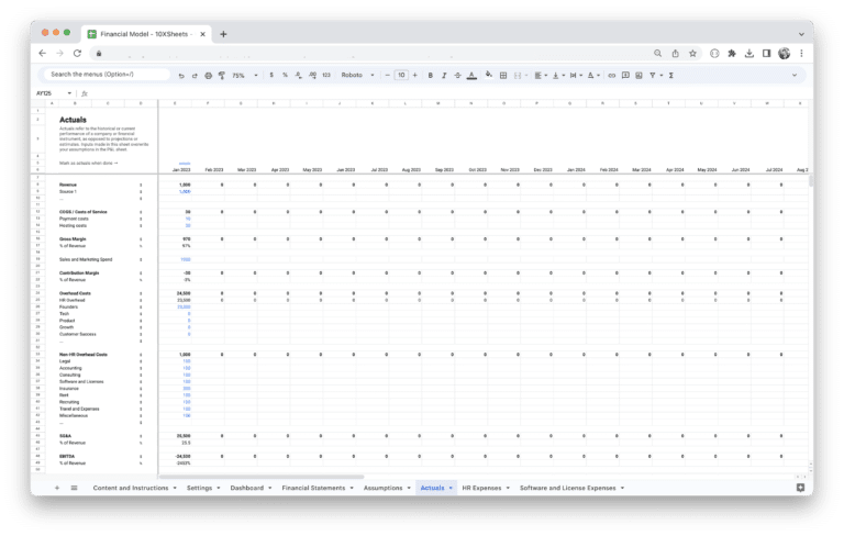 Standard Financial Model Template (2025) - 10XSheets