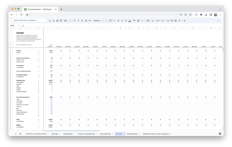 Standard Financial Model Template (2025) - 10XSheets