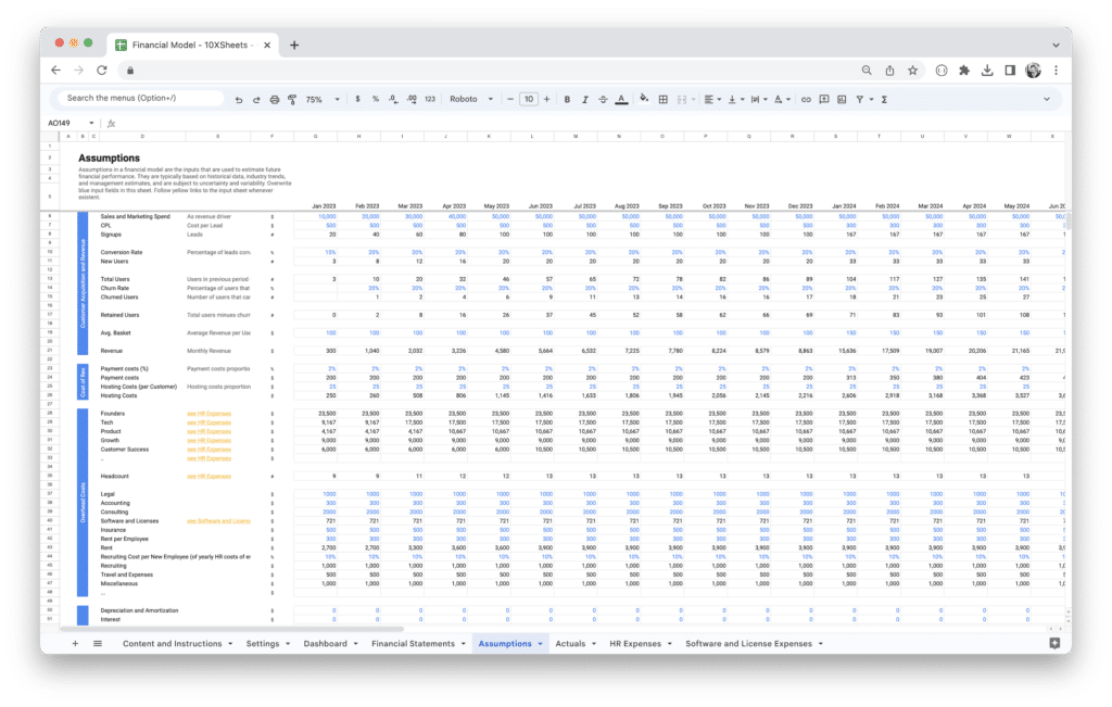 Standard Financial Model Template (2025) - 10XSheets