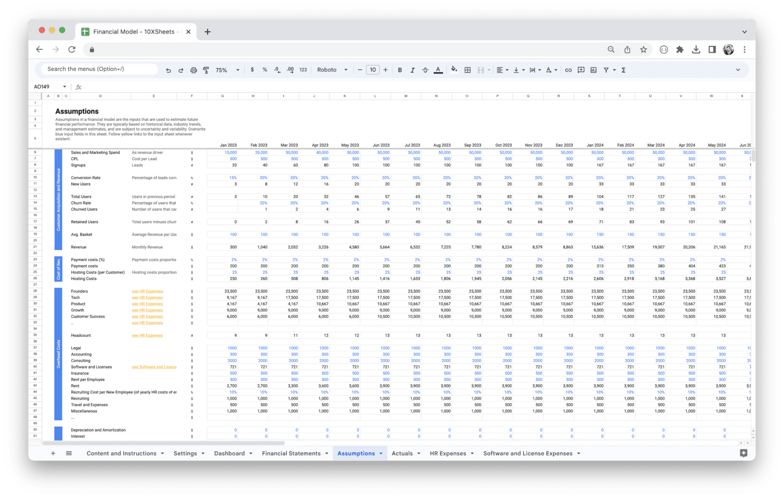 Standard Financial Model Template (2025) - 10XSheets
