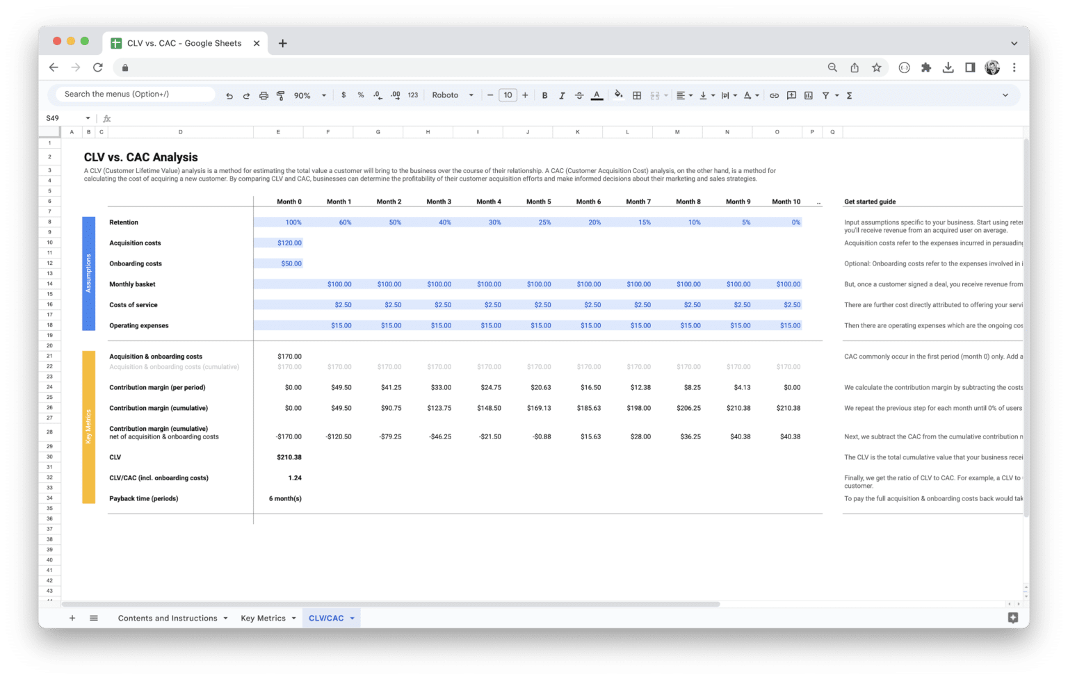 CLV vs. CAC Analysis Template (2025) - 10XSheets