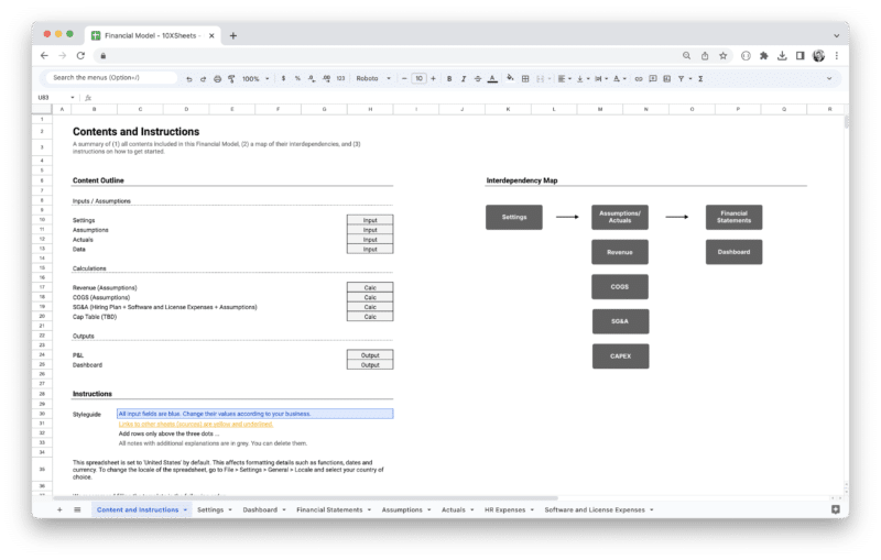 Standard Financial Model Template (2025) - 10XSheets