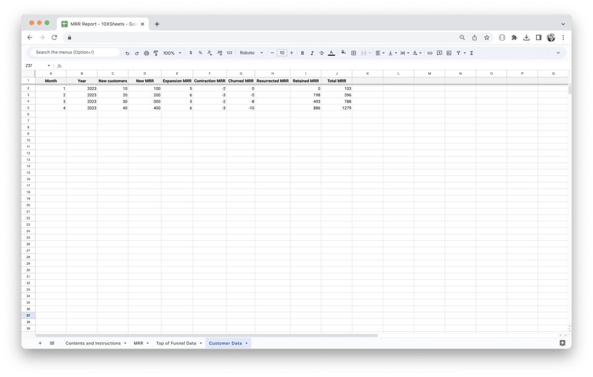 MRR Dashboard Template (2025) - 10XSheets