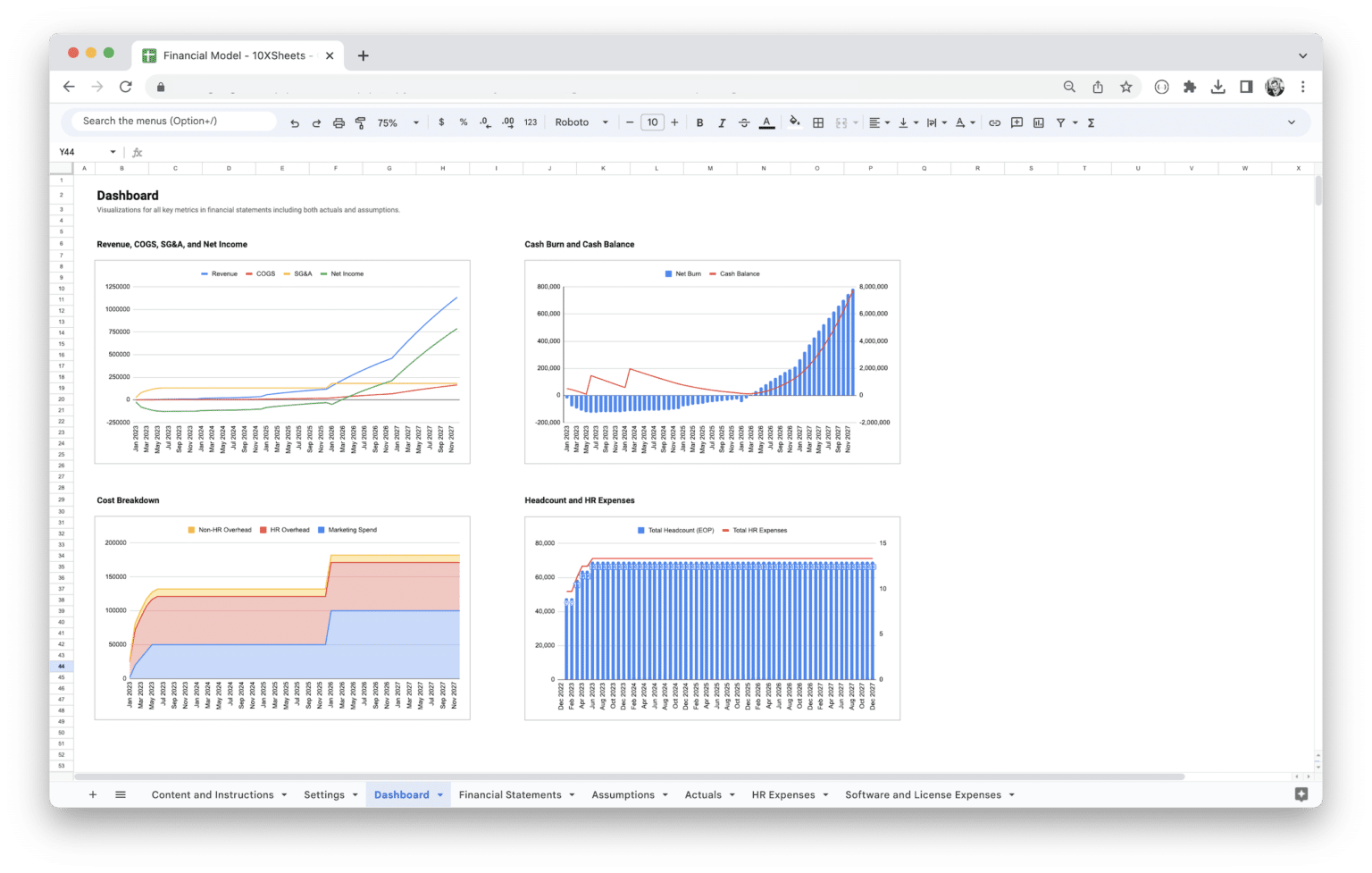 Standard Financial Model Template (2025) - 10XSheets