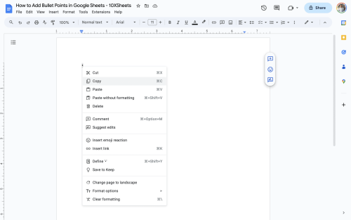 How to Add Bullet Points in Google Sheets (4 Easy Methods) - 10XSheets