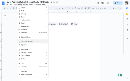 How to Add Bullet Points in Google Sheets (4 Easy Methods) - 10XSheets