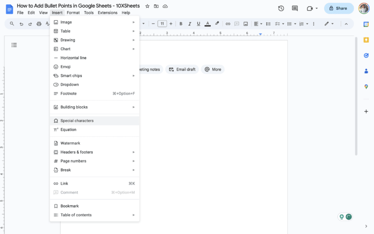 How to Add Bullet Points in Google Sheets (4 Easy Methods) - 10XSheets