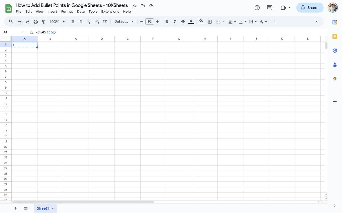 How to Add Bullet Points in Google Sheets (4 Easy Methods) - 10XSheets