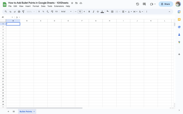 How to Add Bullet Points in Google Sheets (4 Easy Methods) - 10XSheets