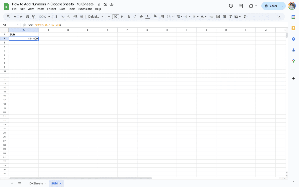 How to Add Numbers in Google Sheets: 2025 Guide - 10XSheets