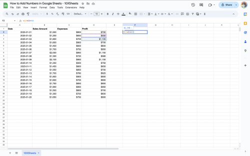 How to Add Numbers in Google Sheets: 2025 Guide - 10XSheets