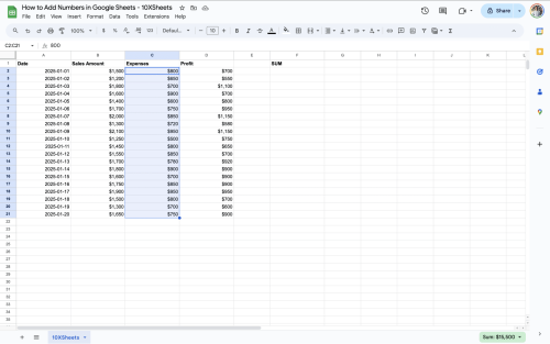 How to Add Numbers in Google Sheets: 2025 Guide - 10XSheets