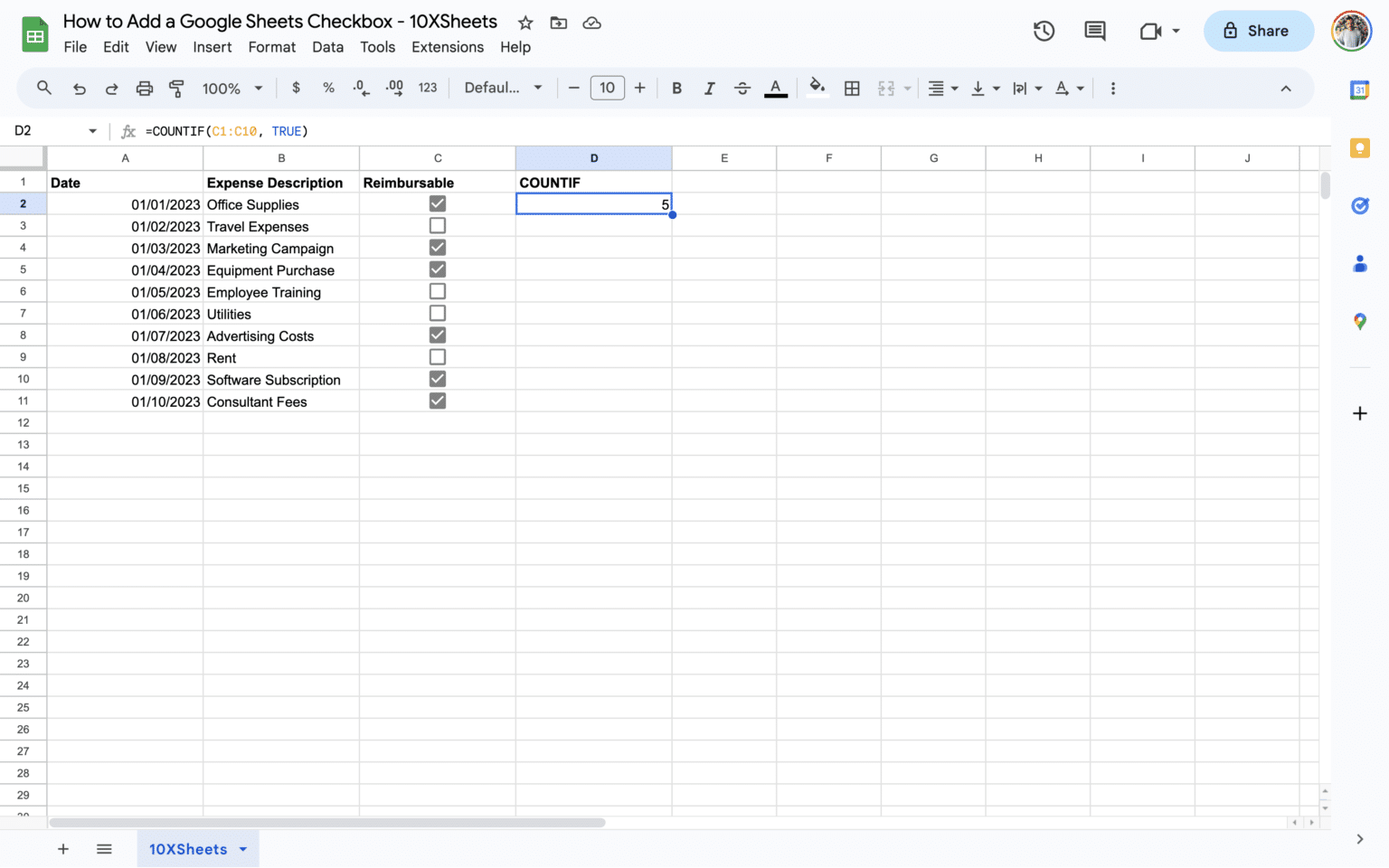 How to Add a Google Sheets Checkbox? (2025 Guide) - 10XSheets