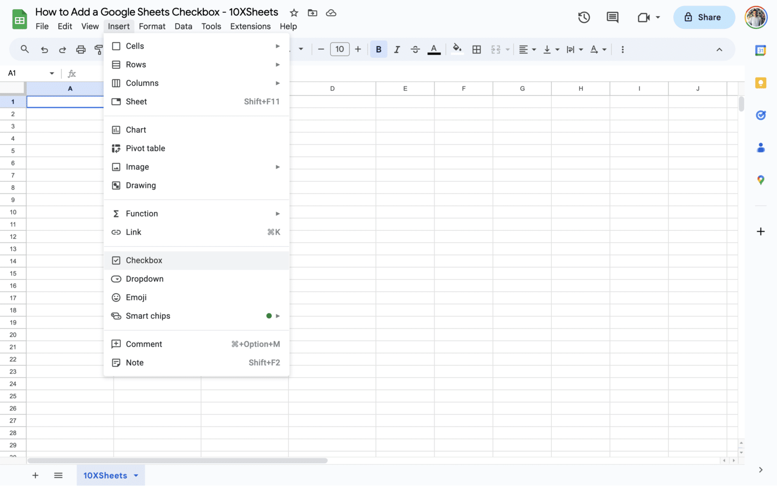 How to Add a Google Sheets Checkbox? (2025 Guide) - 10XSheets