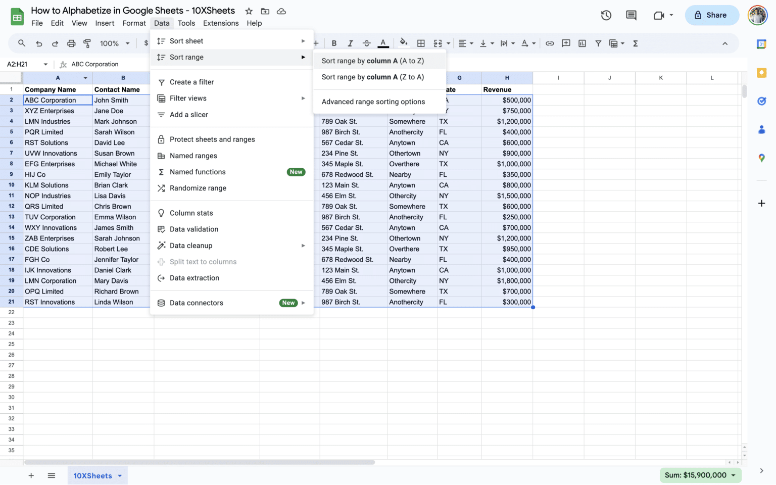 How to Alphabetize in Google Sheets (2025 Guide) - 10XSheets