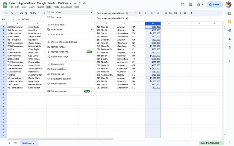 How to Alphabetize in Google Sheets (2025 Guide) - 10XSheets