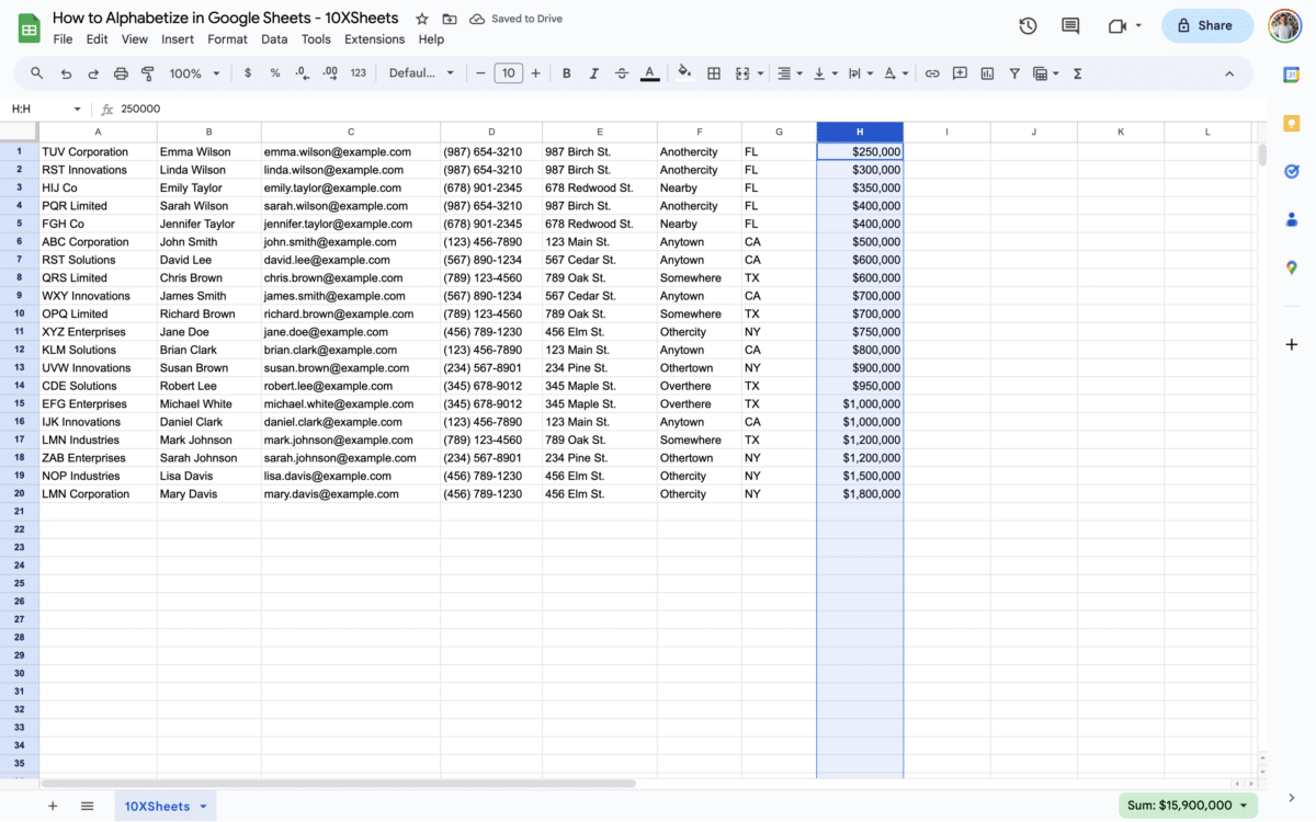How to Alphabetize in Google Sheets (2025 Guide) - 10XSheets