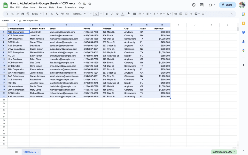 How to Alphabetize in Google Sheets (2024 Guide) - 10XSheets