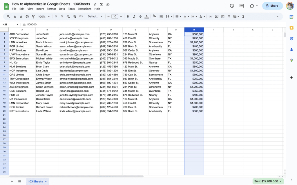 How to Alphabetize in Google Sheets (2025 Guide) - 10XSheets