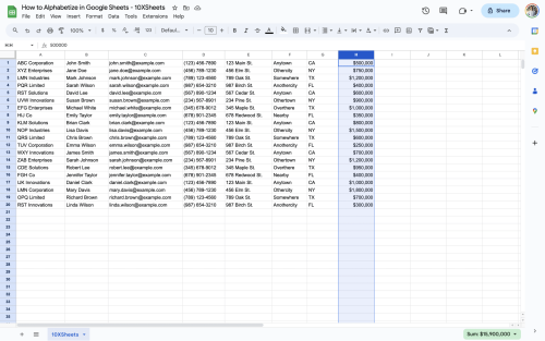 How to Alphabetize in Google Sheets (2025 Guide) - 10XSheets