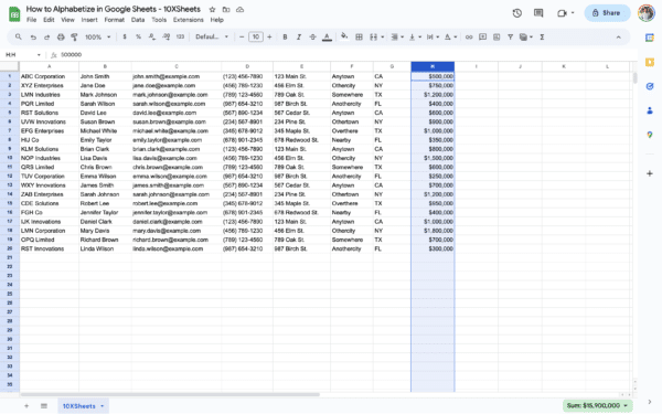 How to Alphabetize in Google Sheets (2025 Guide) - 10XSheets