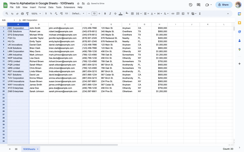 How to Alphabetize in Google Sheets (2025 Guide) - 10XSheets