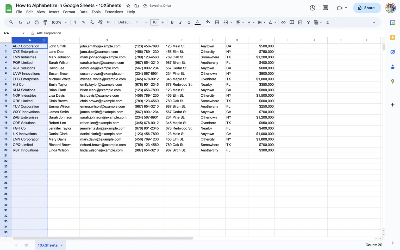 How to Alphabetize in Google Sheets (2025 Guide) - 10XSheets