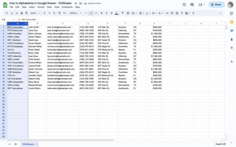How to Alphabetize in Google Sheets (2025 Guide) - 10XSheets