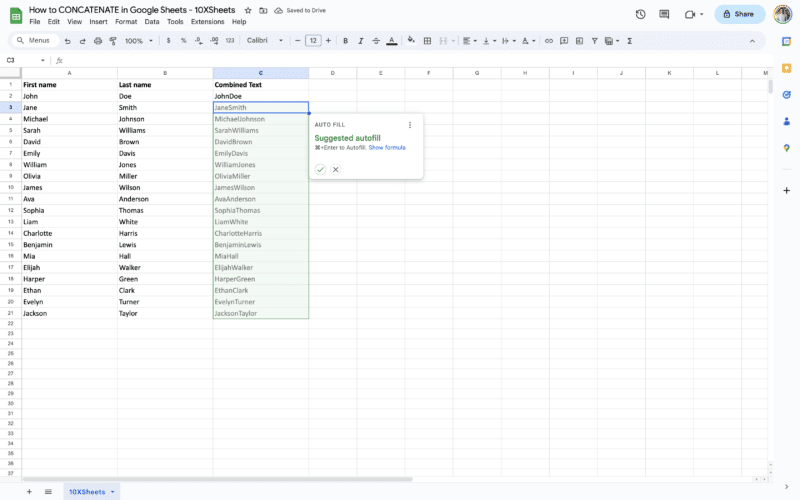 How to CONCATENATE in Google Sheets (Step-by-Step Guide) - 10XSheets