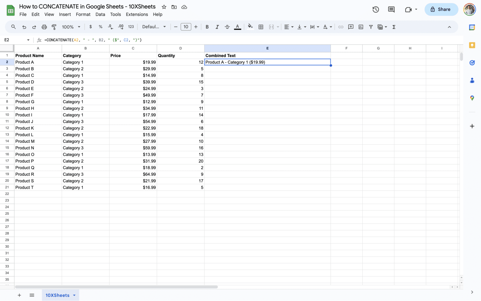 How to CONCATENATE in Google Sheets (Step-by-Step Guide) - 10XSheets
