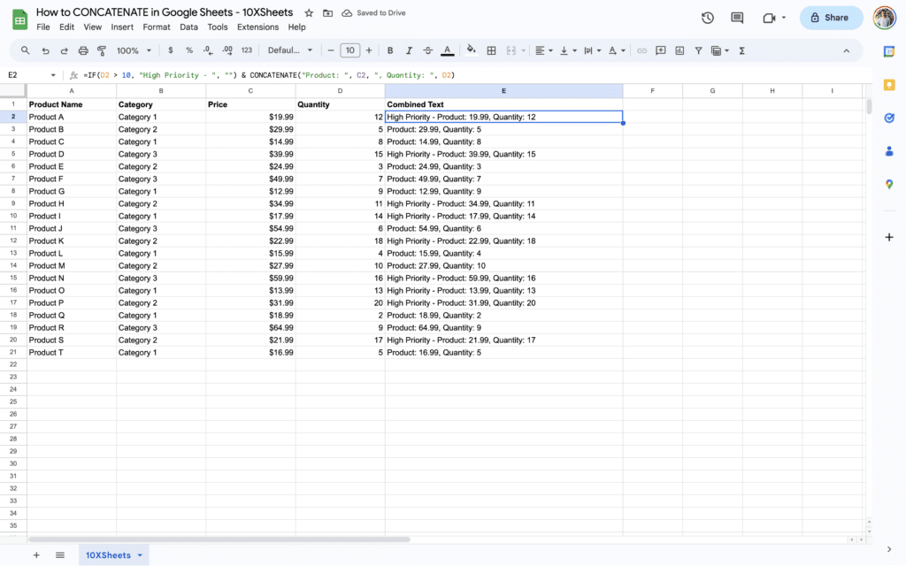 How to CONCATENATE in Google Sheets (Step-by-Step Guide) - 10XSheets