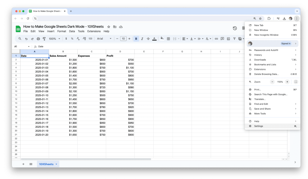 How to Make Google Sheets Dark Mode? 2025 Guide - 10XSheets