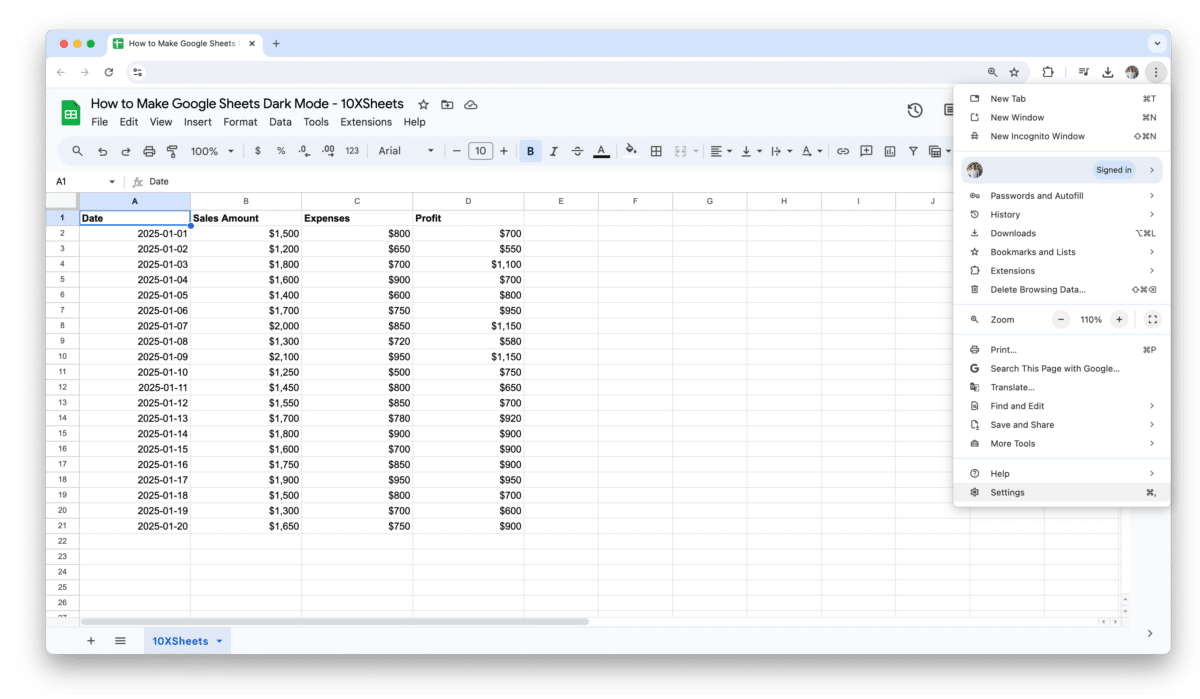 How to Make Google Sheets Dark Mode? 2025 Guide - 10XSheets