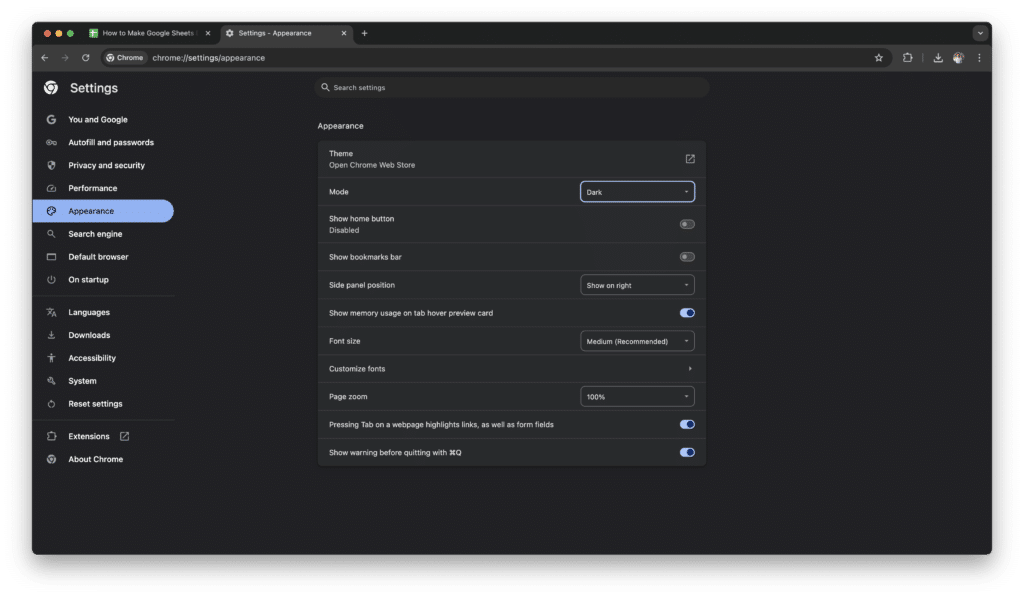How to Make Google Sheets Dark Mode? 2025 Guide - 10XSheets