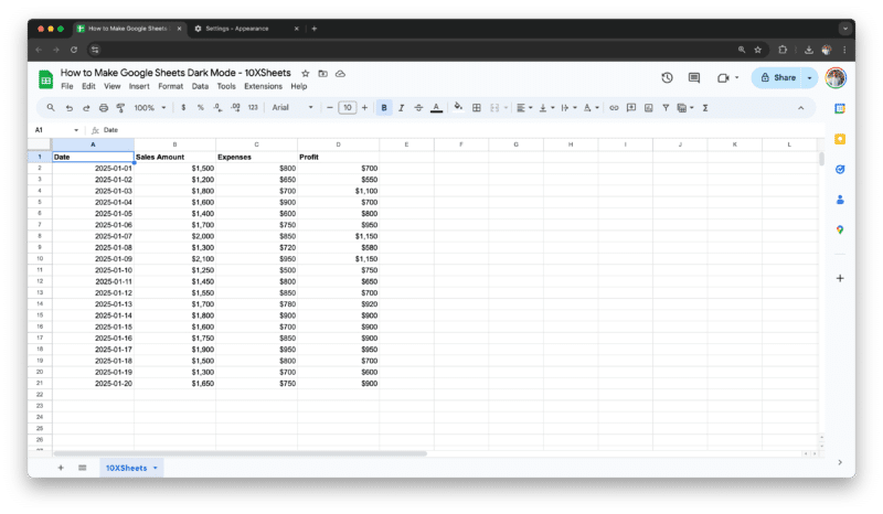 How to Make Google Sheets Dark Mode? 2025 Guide - 10XSheets