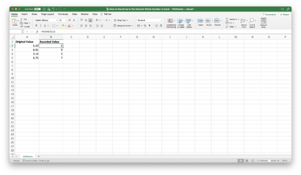 How to Round Up to the Nearest Whole Number in Excel? - 10XSheets