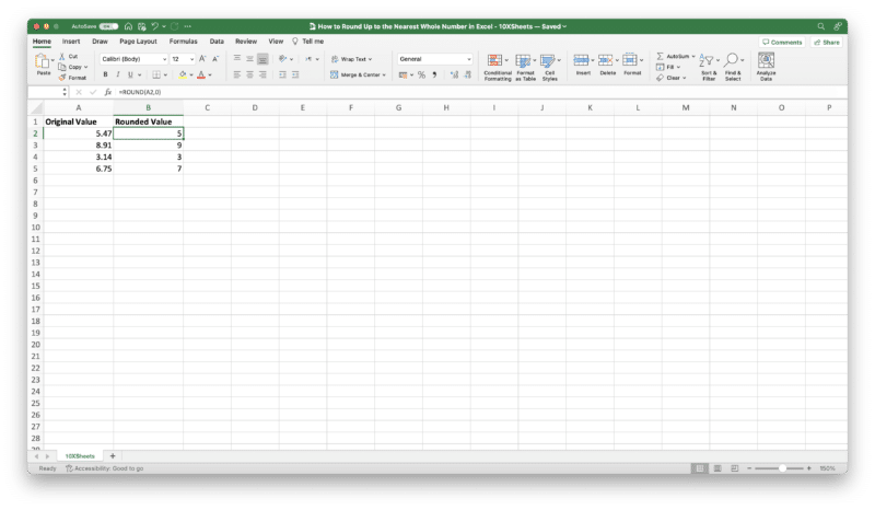 How to Round Up to the Nearest Whole Number in Excel? - 10XSheets