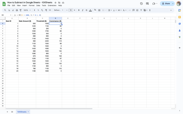How to Subtract in Google Sheets? Multiple Cells and Columns - 10XSheets
