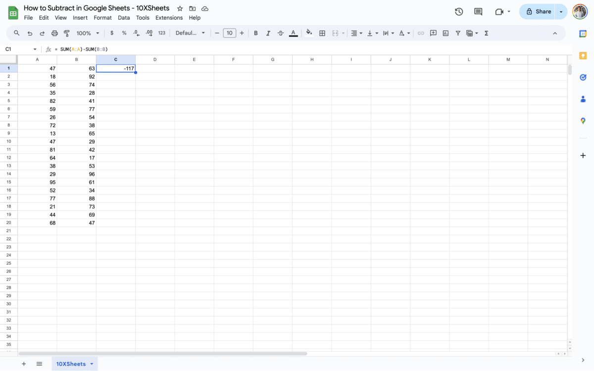 How to Subtract in Google Sheets? Multiple Cells and Columns - 10XSheets