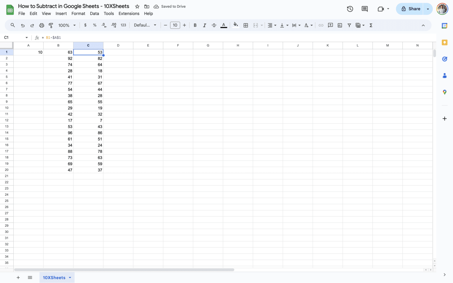 How to Subtract in Google Sheets? Multiple Cells and Columns - 10XSheets