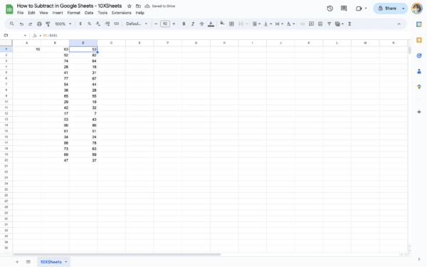 How to Subtract in Google Sheets? Multiple Cells and Columns - 10XSheets