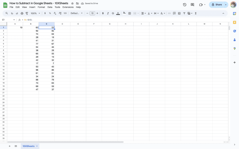 How to Subtract in Google Sheets? Multiple Cells and Columns - 10XSheets