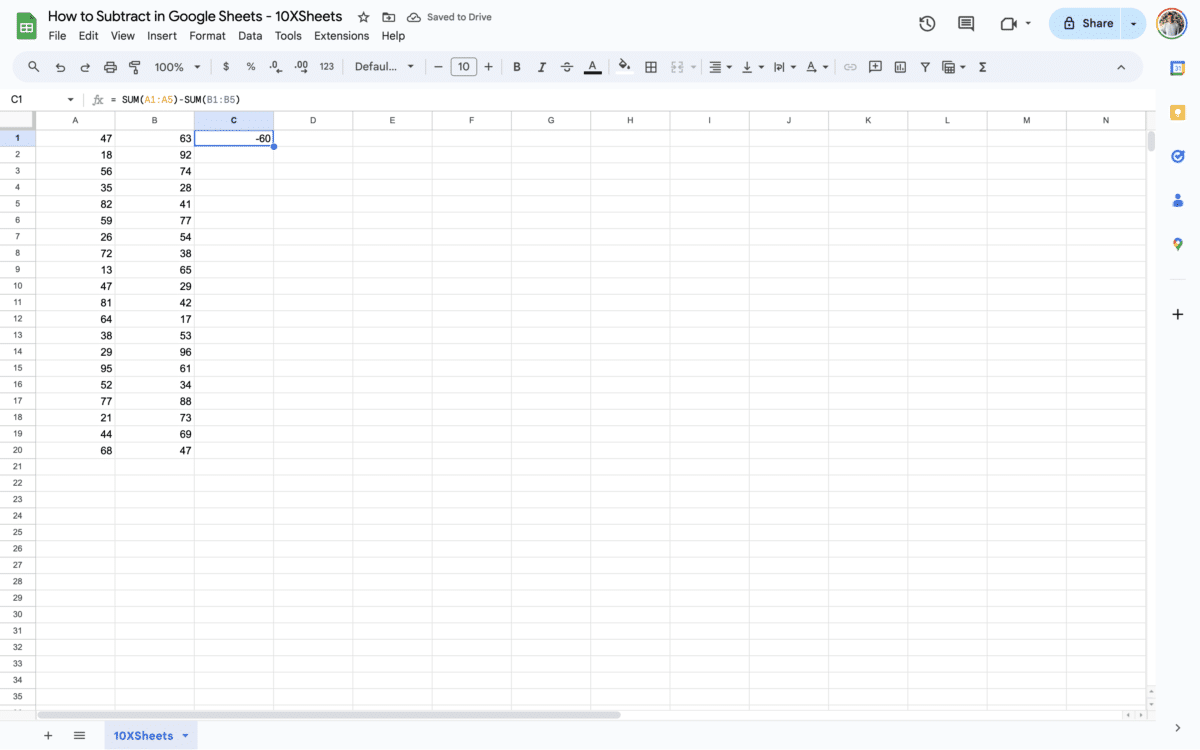 How to Subtract in Google Sheets? Multiple Cells and Columns - 10XSheets