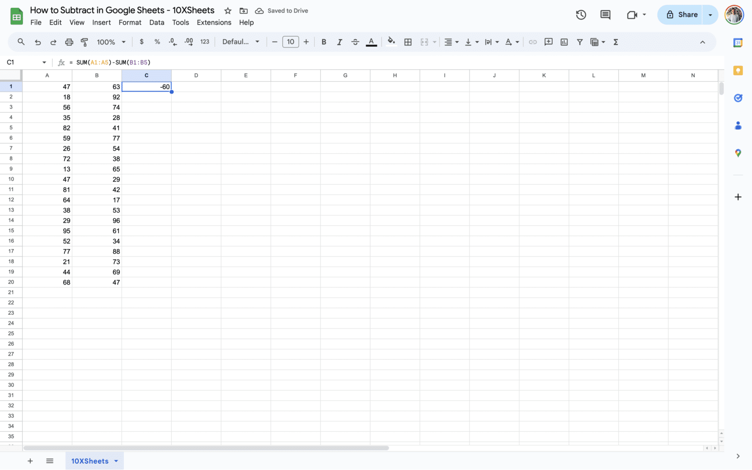 How to Subtract in Google Sheets? Multiple Cells and Columns - 10XSheets