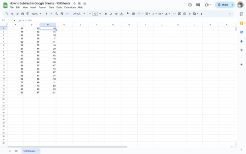 How to Subtract in Google Sheets? Multiple Cells and Columns - 10XSheets