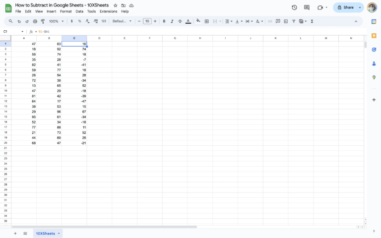 How to Subtract in Google Sheets? Multiple Cells and Columns - 10XSheets