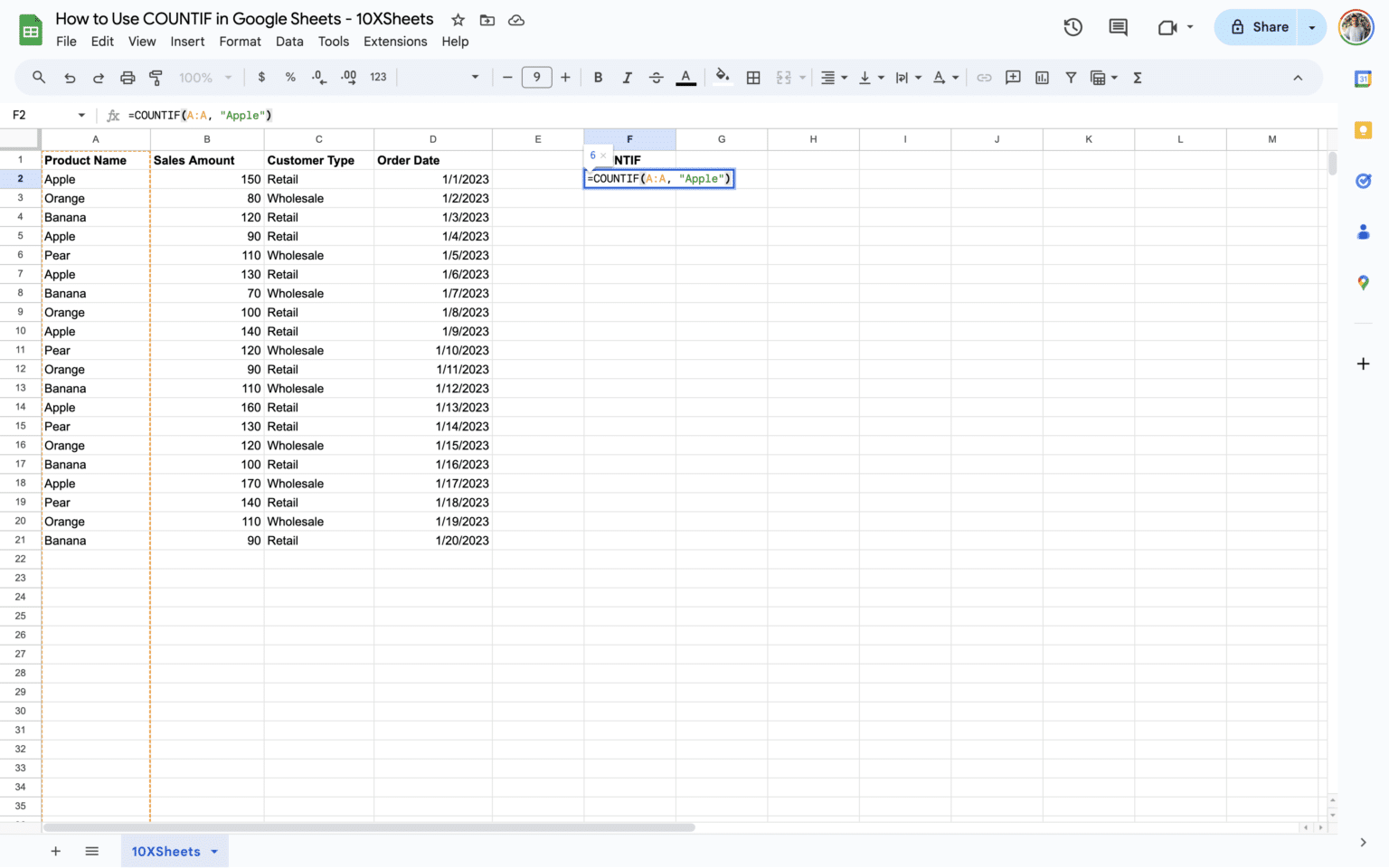 How to Use COUNTIF in Google Sheets (With Multiple Criteria) - 10XSheets