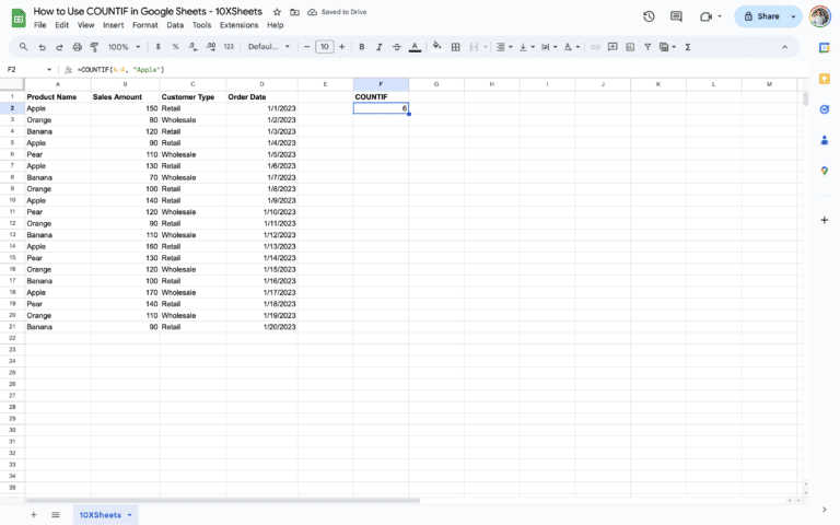 How to Use COUNTIF in Google Sheets (With Multiple Criteria) - 10XSheets