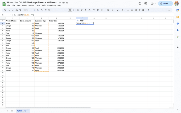 How to Use COUNTIF in Google Sheets (With Multiple Criteria) - 10XSheets
